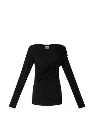 MARANT ETOILE Asymmetrical Draped Jersey Top - Black