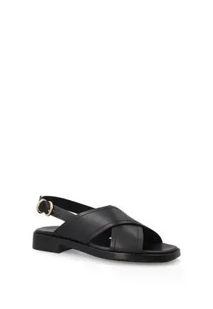FRAU Crossover Strap Leather Sandals - Black