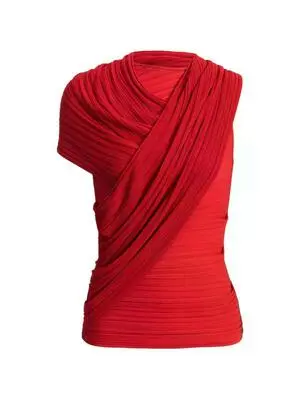 Balmain Sleeveless Asymmetrical Viscose Top - Red