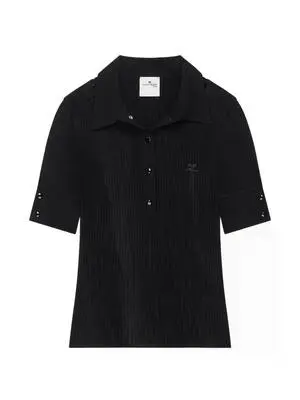 COURREGES Rib-knit Short-sleeved Polo Shirt - Black