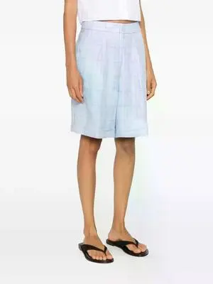 Peserico Linen Check Pattern Pleated Shorts