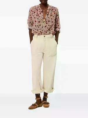 MARANT ETOILE Beige Cotton Floral Print Henley Top