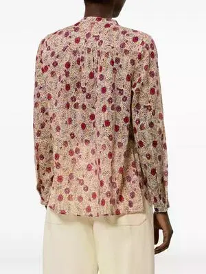 MARANT ETOILE Beige Cotton Floral Print Henley Top