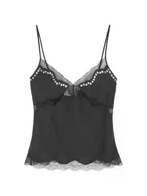 16Arlington Clio Lace-trim Stud-embellished Blouse - Black