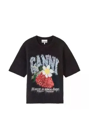 GANNI Brushed Strawberry Motif Knit Sweater - Black