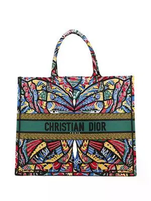 Dior Embroidered Canvas Butterfly Book Tote Bag - Red