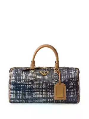 Prada Medium Linen Blend And Leather Top-handle Bag