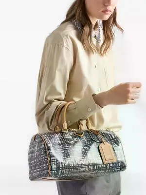 Prada Medium Linen Blend And Leather Top-handle Bag