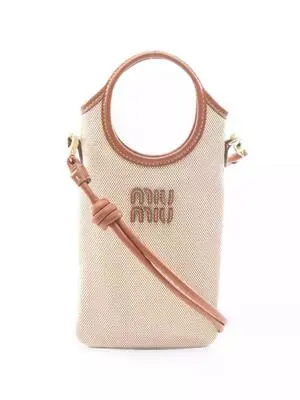 Miu Miu Embroidered Logo Shoulder Bag - Neutrals
