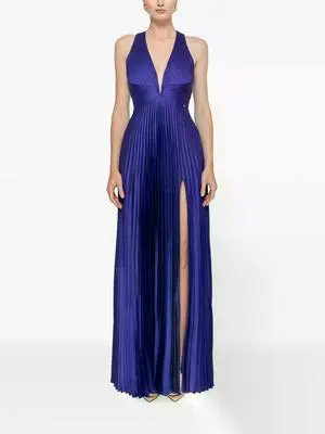 NISSA Pleated Satin Maxi Dress