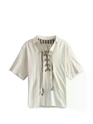 ZIGGY CHEN Lace-up Short-sleeve Shirt - Neutrals