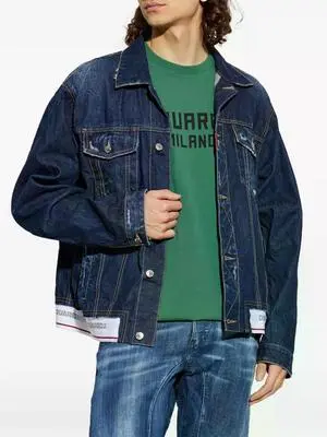 Dsquared2 Distressed Logo-trim Denim Jacket - Blue