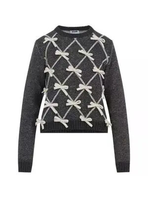 Moschino Argyle Bow-embellished Wool Sweater - Grey