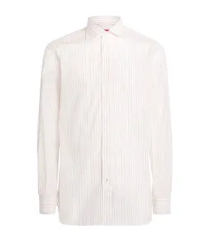Isaia Cotton Stripe Mix Shirt - Red