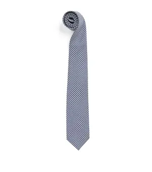 Isaia Silk Houndstooth Jacquard Tie - Blue