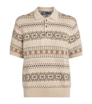 Polo Ralph Lauren Linen-cotton Fair Isle Polo Sweater - Beige