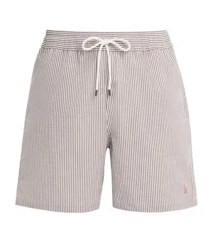 Polo Ralph Lauren Seersucker Traveller Swim Shorts With Stripes - Brown