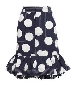 Jacquemus Cotton Polka Dot Midi Skirt - Navy