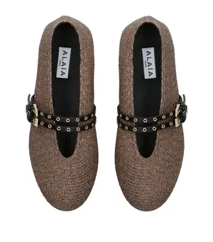Alaïa Raffia-leather Ballet Flats