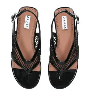 Alaïa Patent Leather Fishnet Sandals