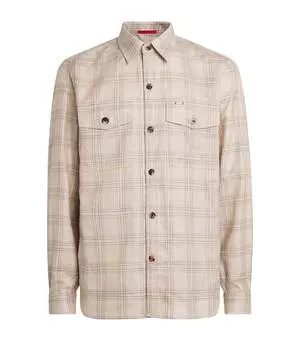 Isaia Cashmere-linen Check Overshirt - Beige