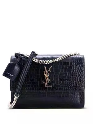 Saint Laurent Medium Croc Effect Leather Crossbody Bag - Blue