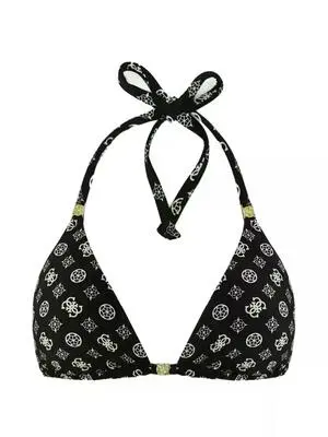 Guess Logo Print Triangle Bikini Top - Black