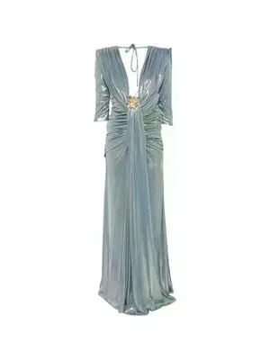 BABYLON V-neck Ruched Maxi Dress - Blue