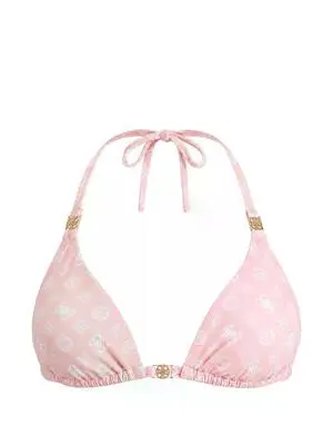 Guess Monogram Print Halterneck Bikini Top - Pink