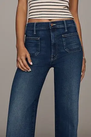 MOTHER High Rise Wide Leg Jeans With Patch Pockets