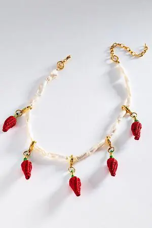 BAMBOLEIRA Spicy Chili Pearl Charm Necklace - Natural/red