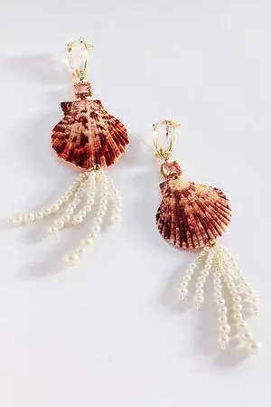 Anthropologie Pearl Shell Drop Earrgs - Clear