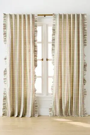 Anthropologie Tucker Plaid Ruffle Edge Cotton Curta - Duck Egg