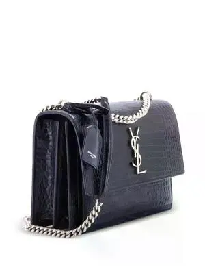 Saint Laurent Medium Croc Effect Leather Crossbody Bag - Blue