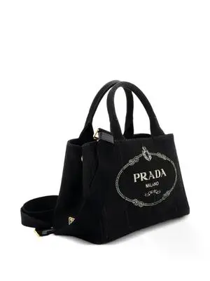 Prada Canapa Convertible Canvas Mini Tote Bag - Black