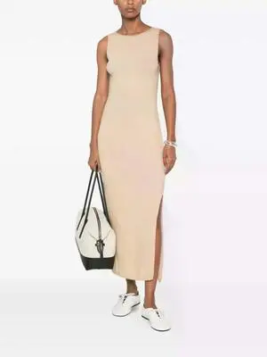 SERGIO MORETTI FIRENZE Sleeveless Side-slit Midi Dress - Neutrals