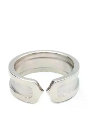 Cartier 18k White Gold Engraved Logo Ring - Silver