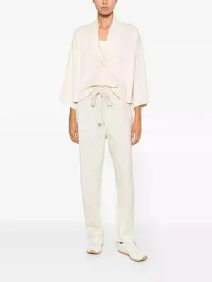 PSOPHIA V-neck Blouse With Cut-out Sleeves - Neutrals