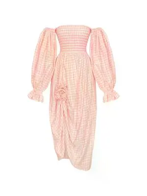 Sleeper Atlanta Off-shoulder Midi Dress - Pink