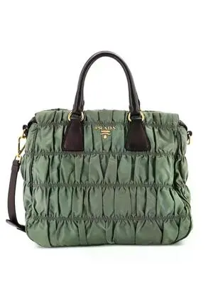 Prada Gaufre Convertible Leather And Tessuto Large Tote Bag