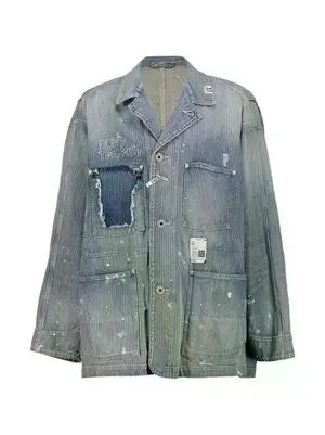 Mihara Yasuhiro Chore Stripe-pattern Paint-splatter Denim Jacket - Blue
