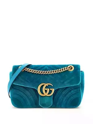 Gucci Gg Marmont Matelasse Velvet Shoulder Bag - Blue