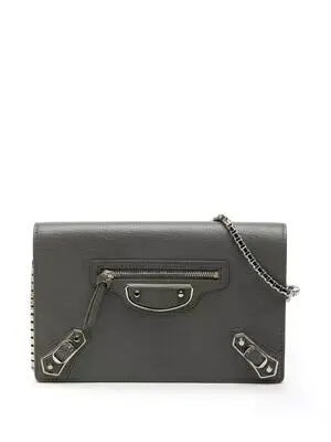 Balenciaga 2017 Chevre Motocross Metallic Edge Wallet On Chain Crossbody Bag - Grey
