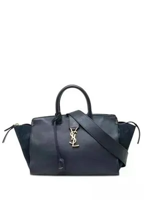 Saint Laurent Suede Trimmed Calfskin Downtown Cabas Satchel - Blue