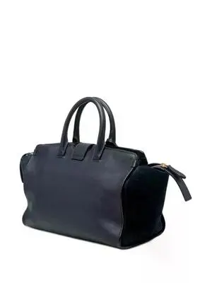 Saint Laurent Suede Trimmed Calfskin Downtown Cabas Satchel - Blue