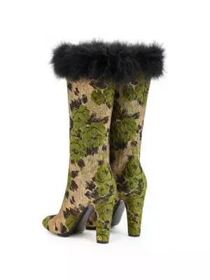 Valentino Garavani Lurex Jacquard Feather Trim Boots - Gold