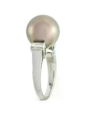 Mikimoto Tahitian Pearl And Diamond Ring In Platinum - Silver
