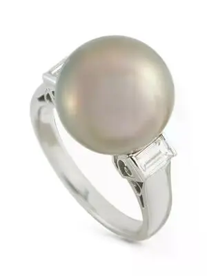 Mikimoto Tahitian Pearl And Diamond Ring In Platinum