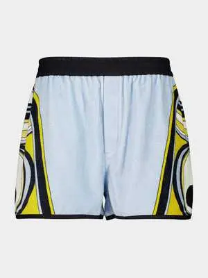 La DoubleJ Peony Placée Terry Cotton Shorts - Blue