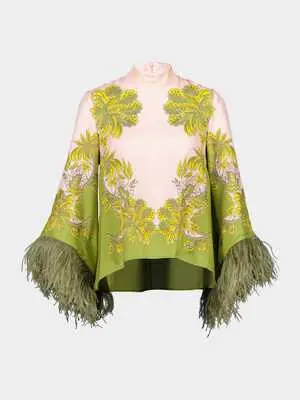 La DoubleJ Silk Feather Trimmed Top - Multicolour